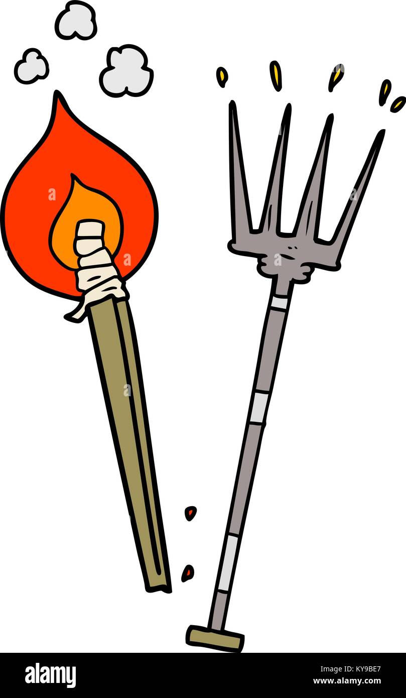 cartoon pitchfork and burning brand Stock Vector Image & Art - Alamy