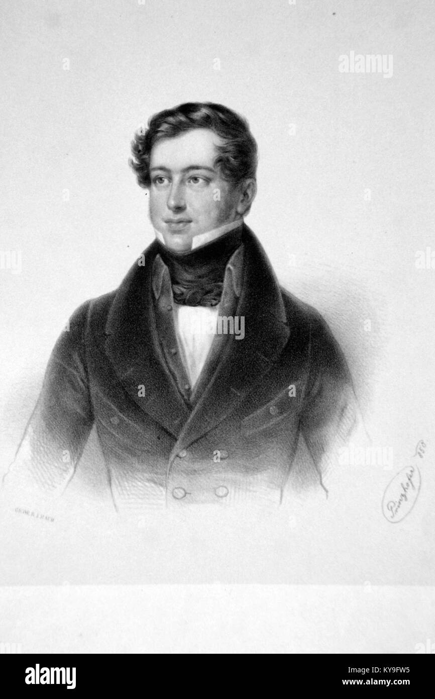 A lithograph of Rudolf, Prince Kinsky, possibly a historical figure ...