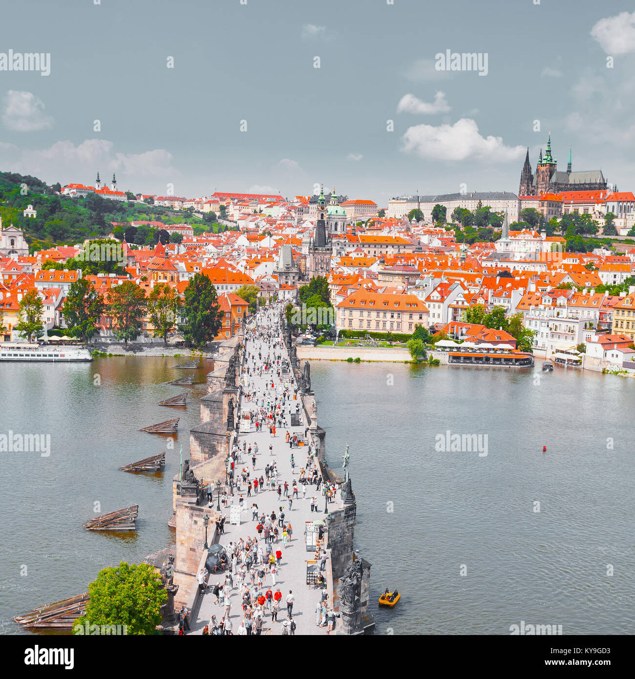 Panorama of the old part of Prague from the Old Town Bridge Tower ...