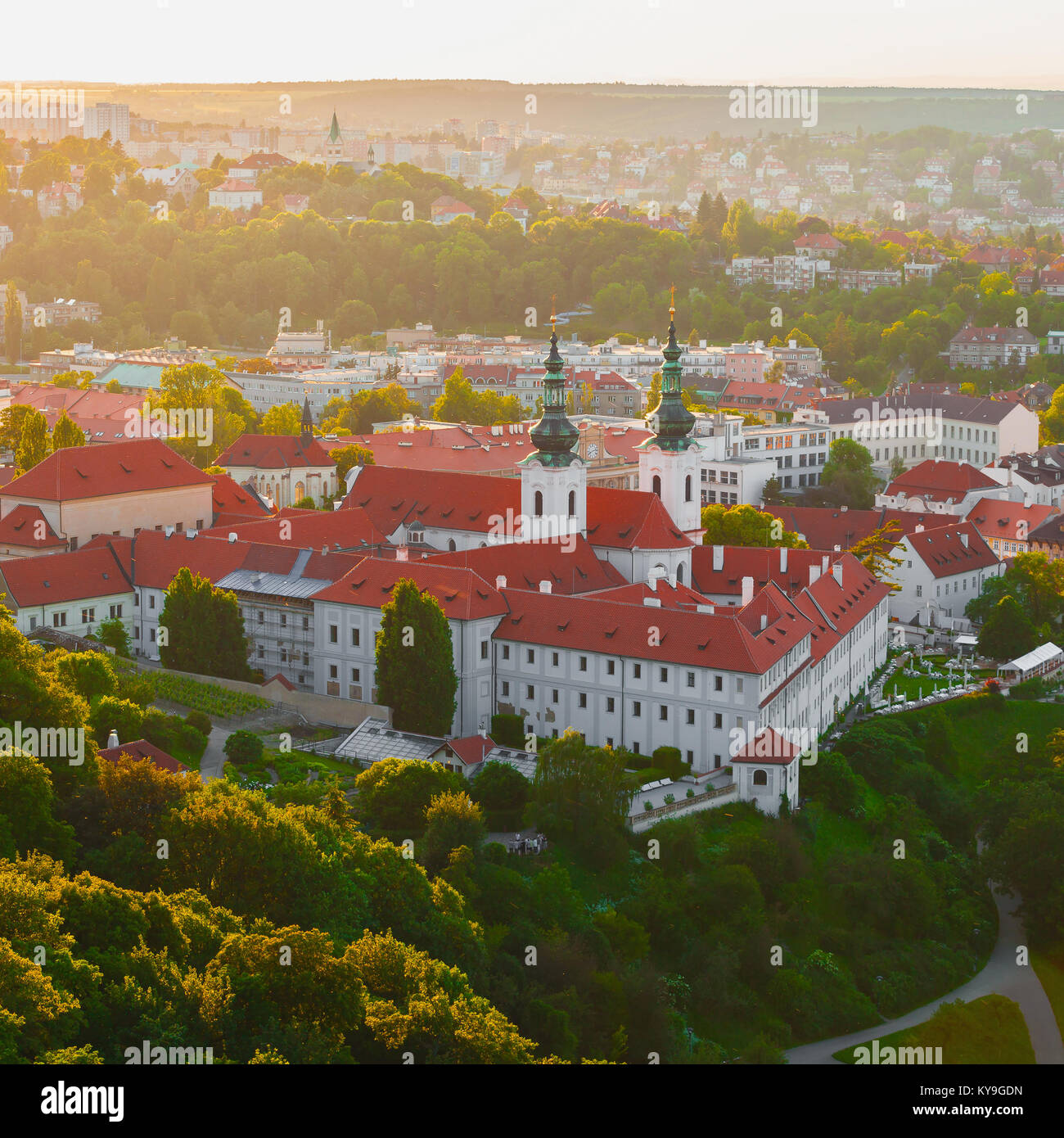 Strahov monastery at sunset, top view, Prague, Czech Republic Stock ...