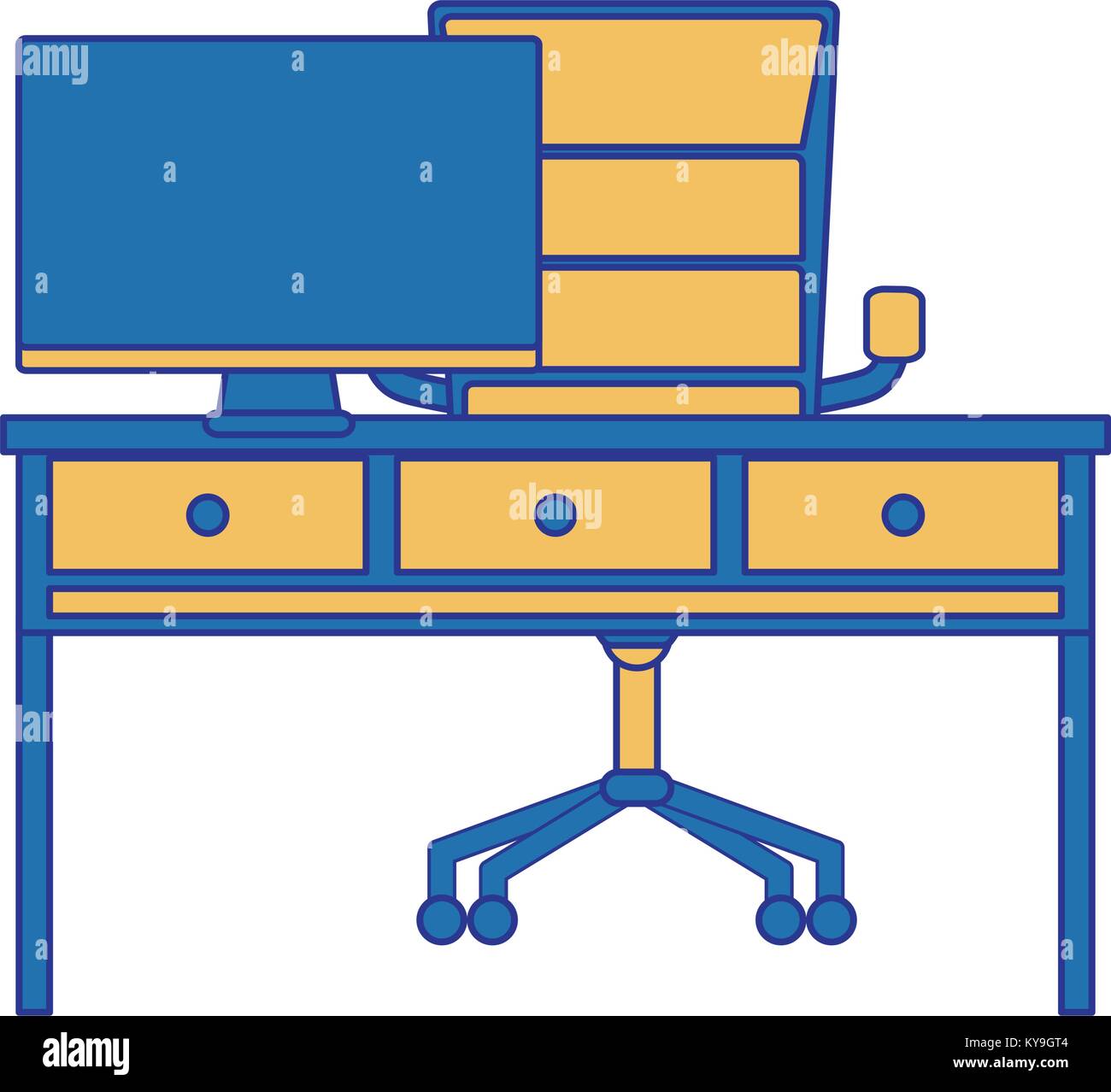 full color office desk with drawers and computer screen Stock Vector ...