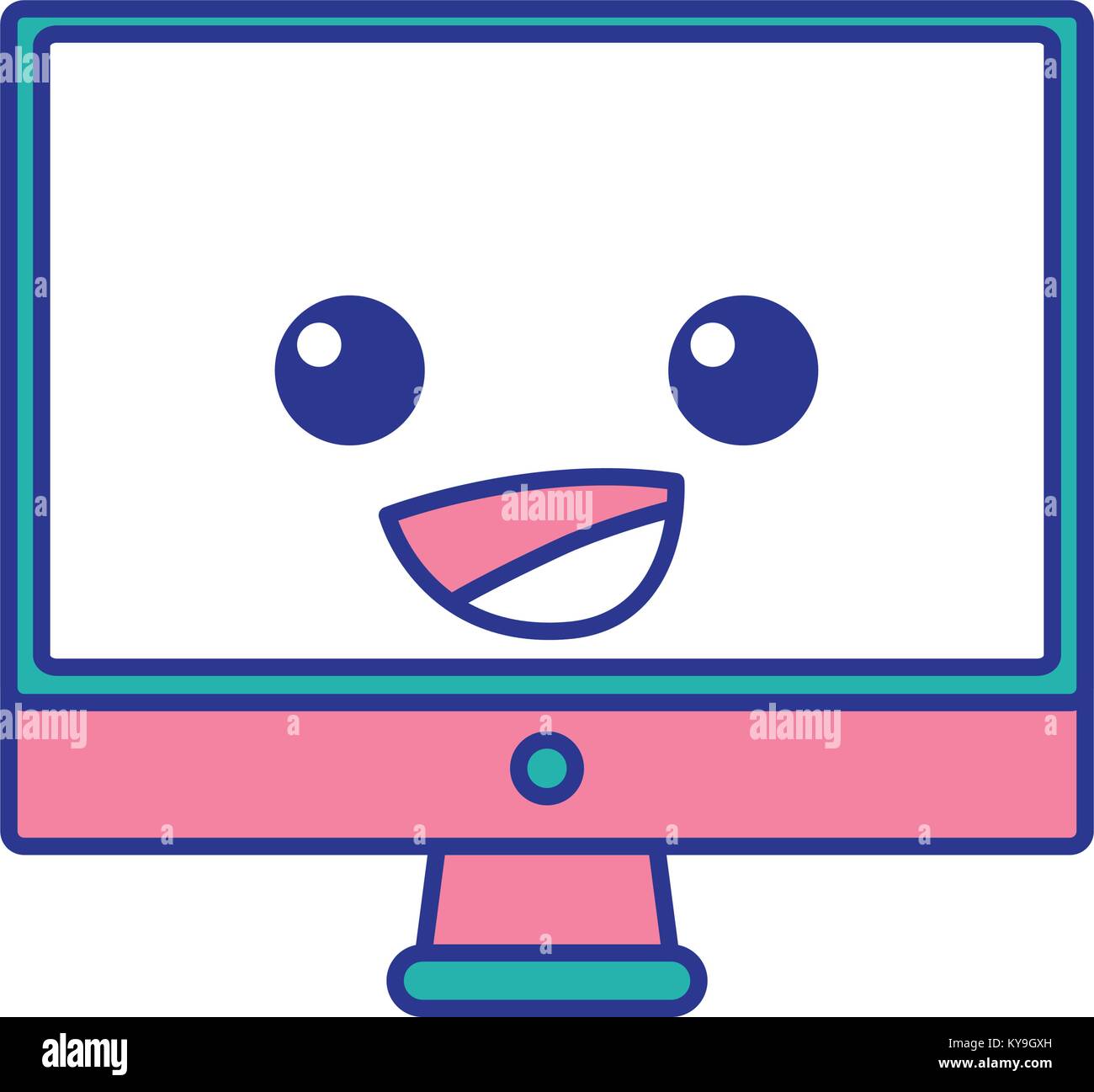 full color happy computer screen kawaii cartoon Stock Vector Image ...