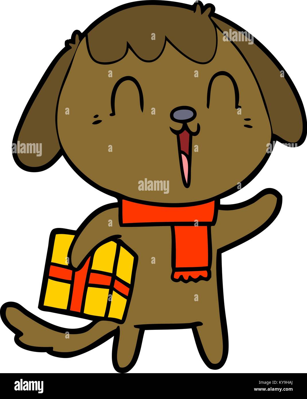 cute cartoon dog with christmas present Stock Vector Image & Art - Alamy