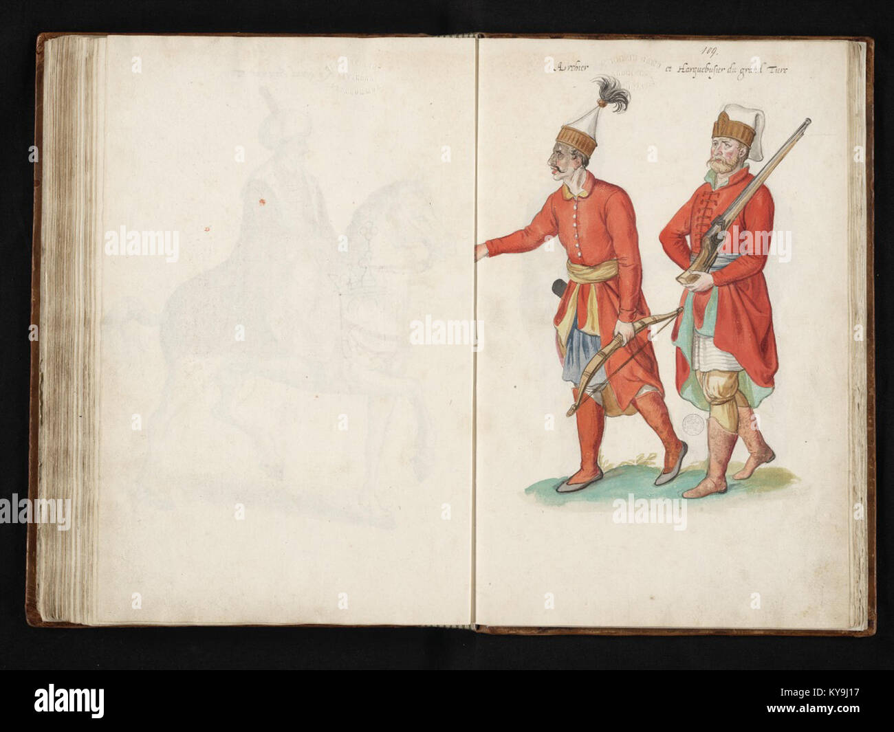 A depiction of a Turkish archer and janissaries, elite infantry ...