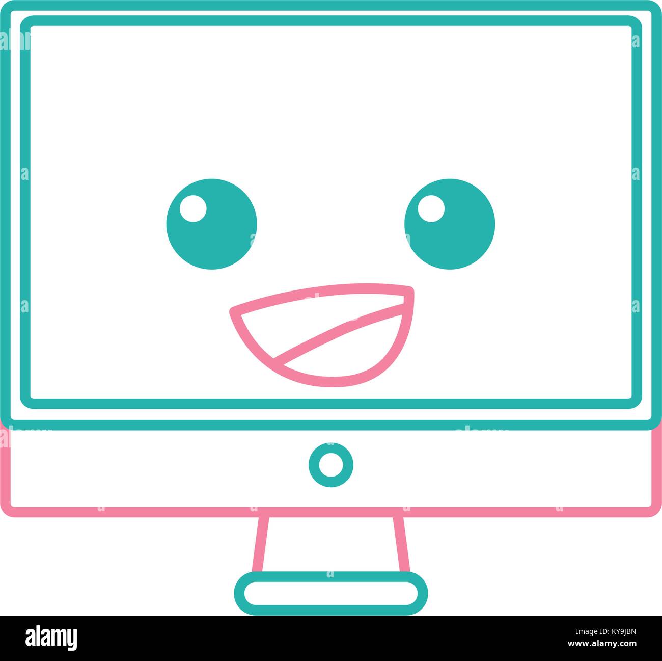 color line happy computer screen kawaii cartoon Stock Vector Image ...