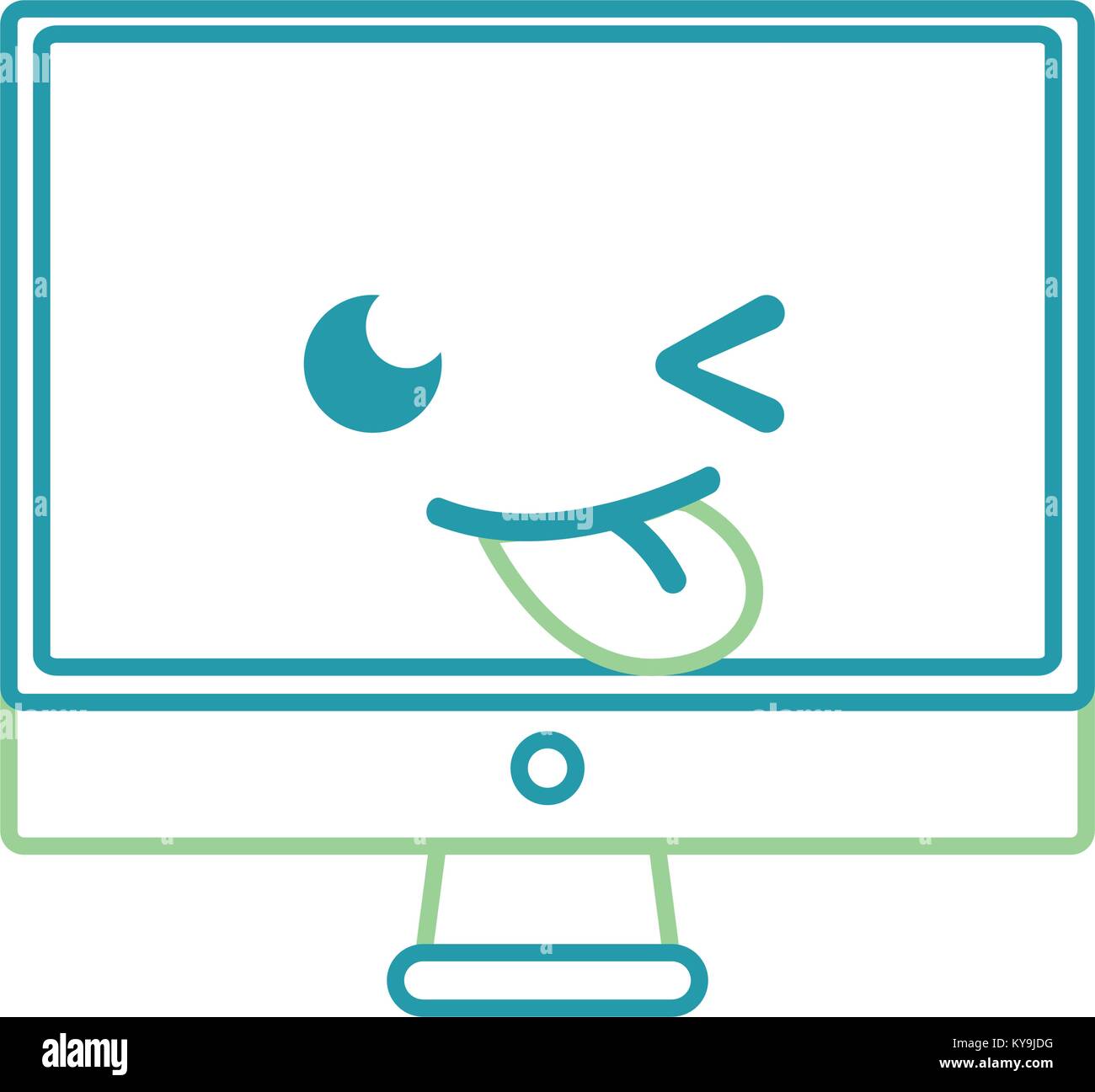 color line funny computer screen kawaii cartoon Stock Vector Image ...