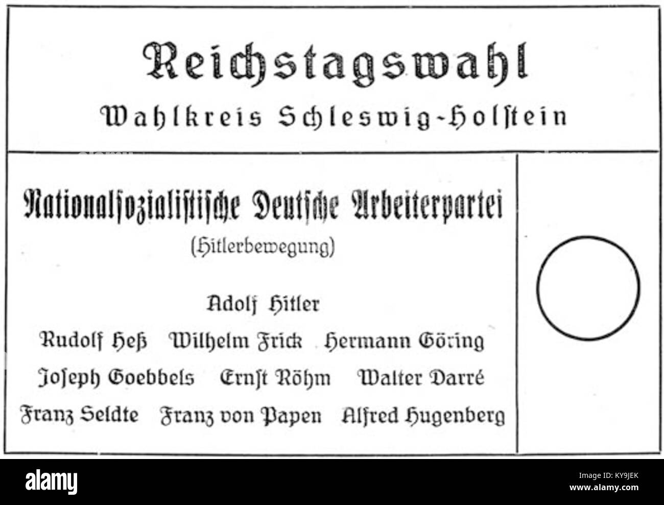 This ballot paper from the 1933 Reichstag elections in Germany reflects ...