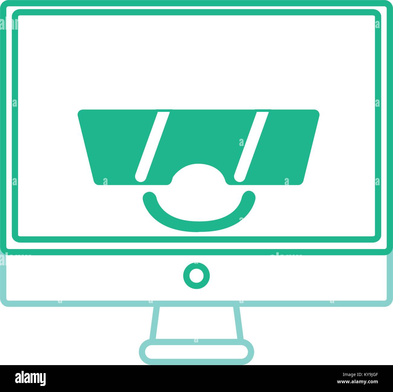 color line happy computer screen kawaii with sunglasses Stock Vector ...