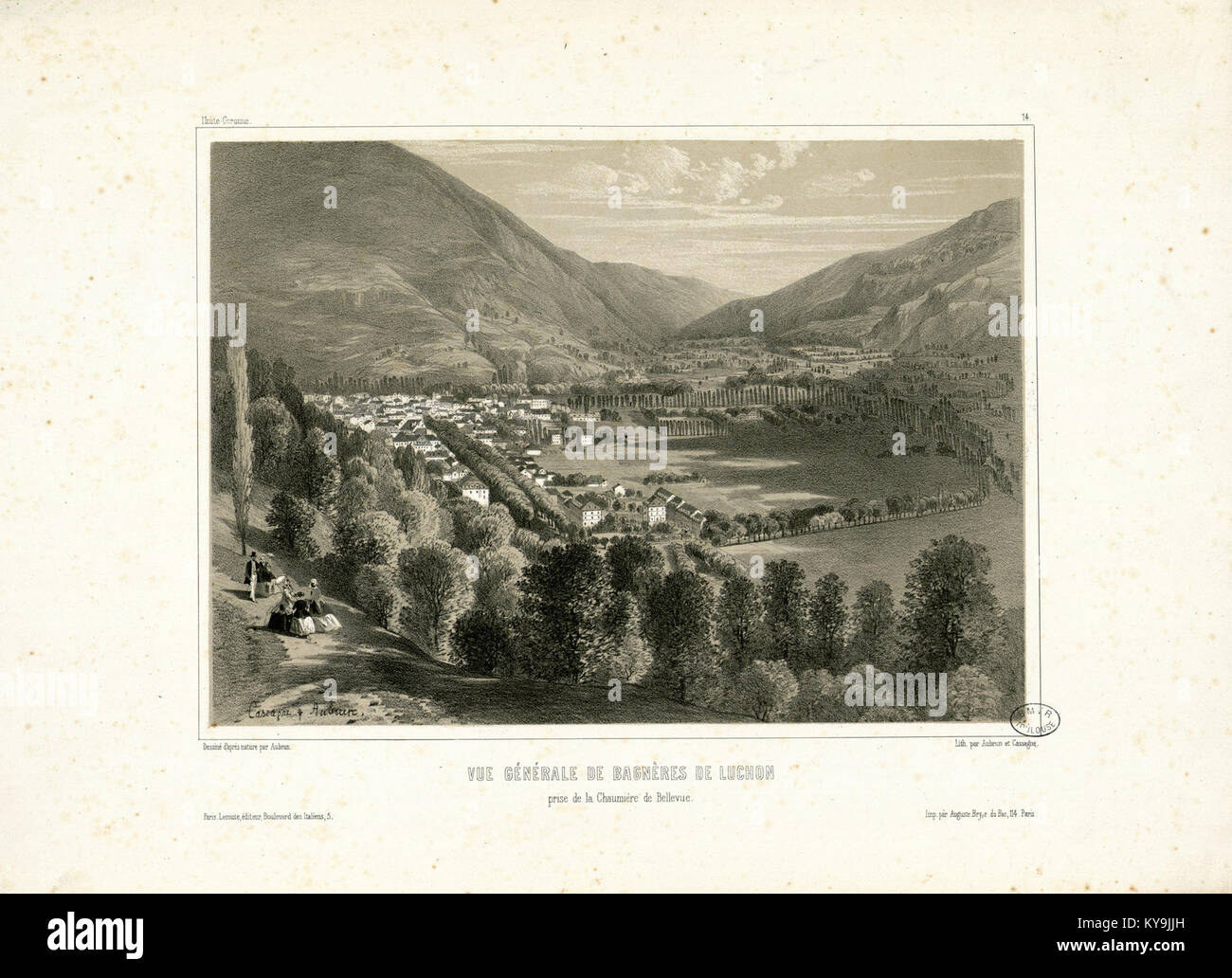 This image depicts a panoramic view of Bagnères-de-Luchon, a French spa ...