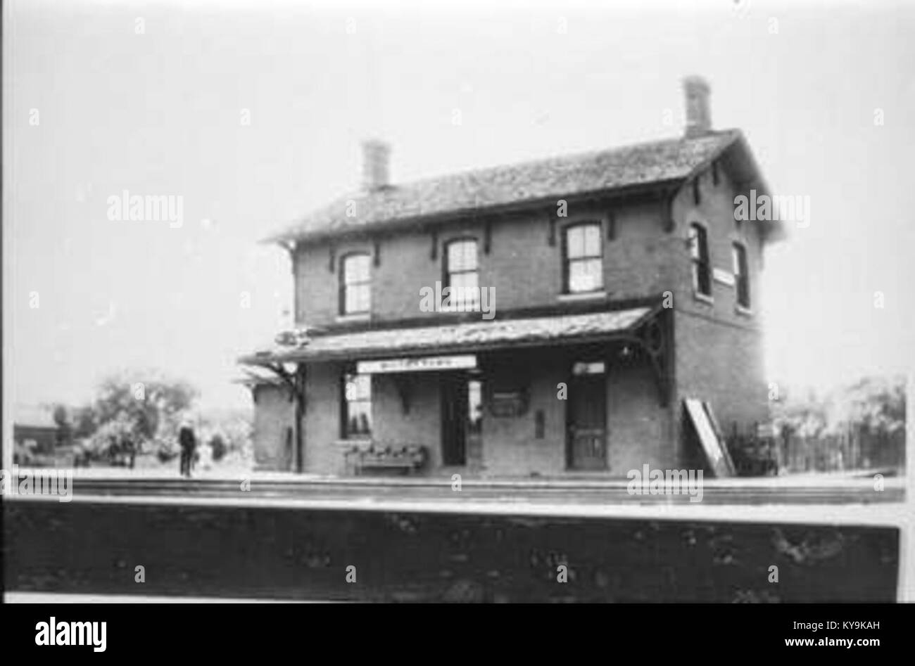 A historical image of Whitby Town station, capturing the railway ...