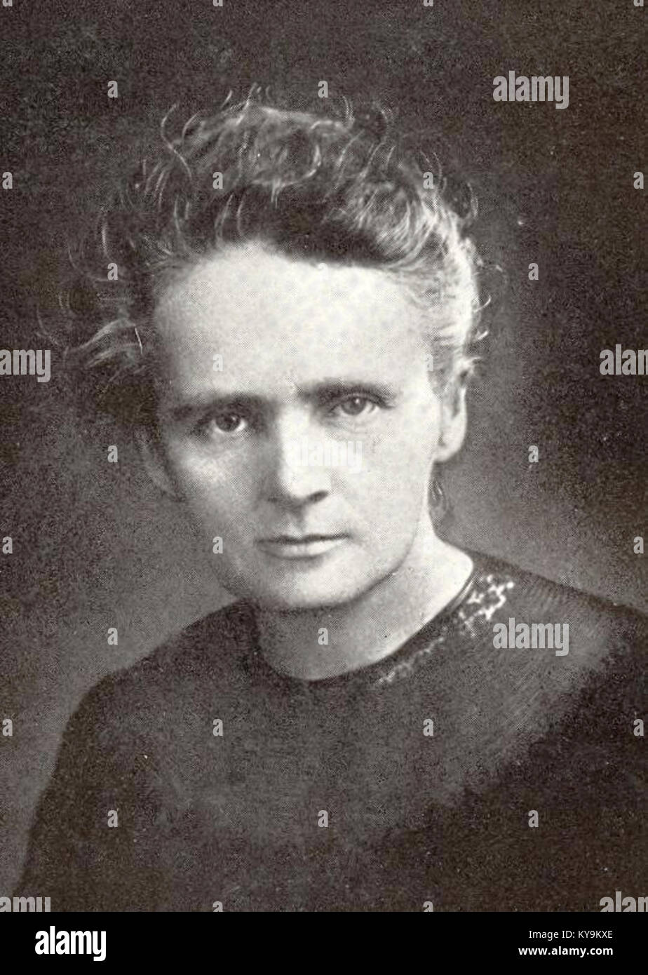The portrait depicts Maria Sklodowska-Curie, the renowned physicist and ...