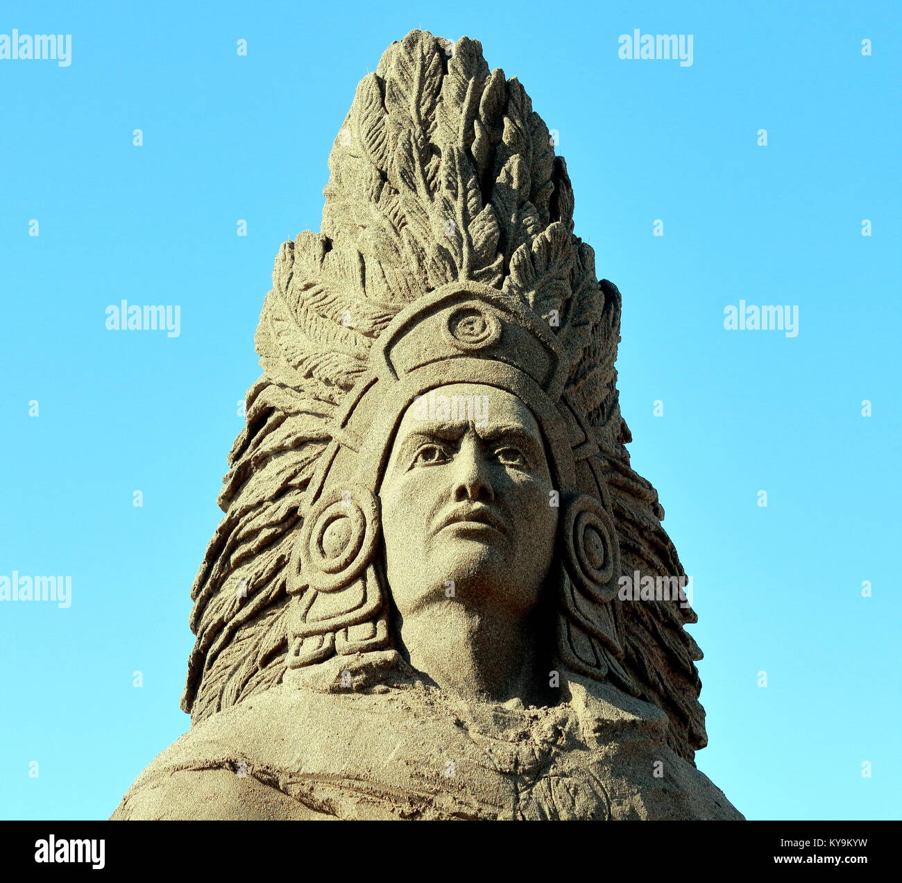 Sand Sculpture of Indian Chief up close head shot Stock Photo - Alamy