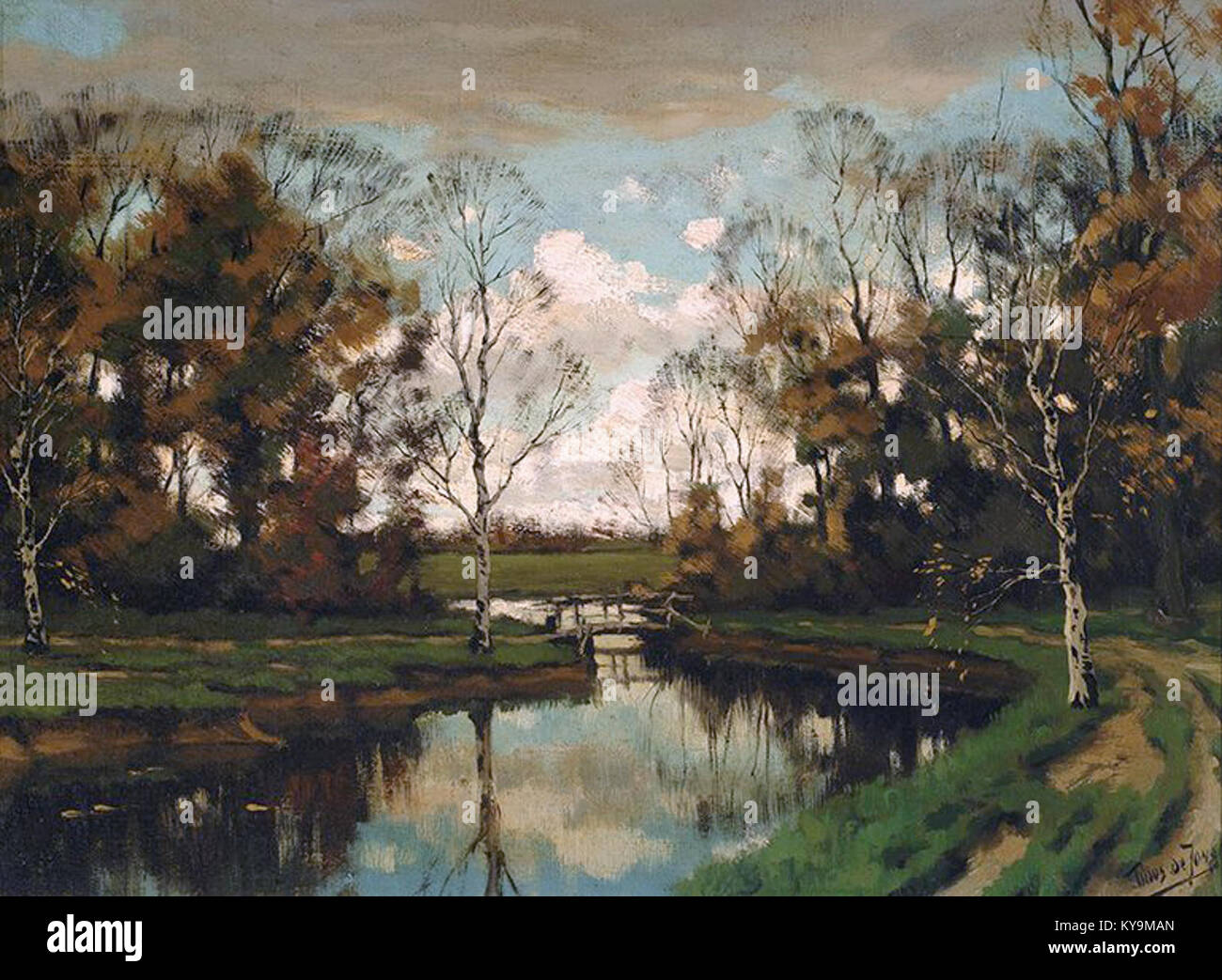A landscape painting titled 'Plasgezicht' by Tinus de Jongh, known for ...