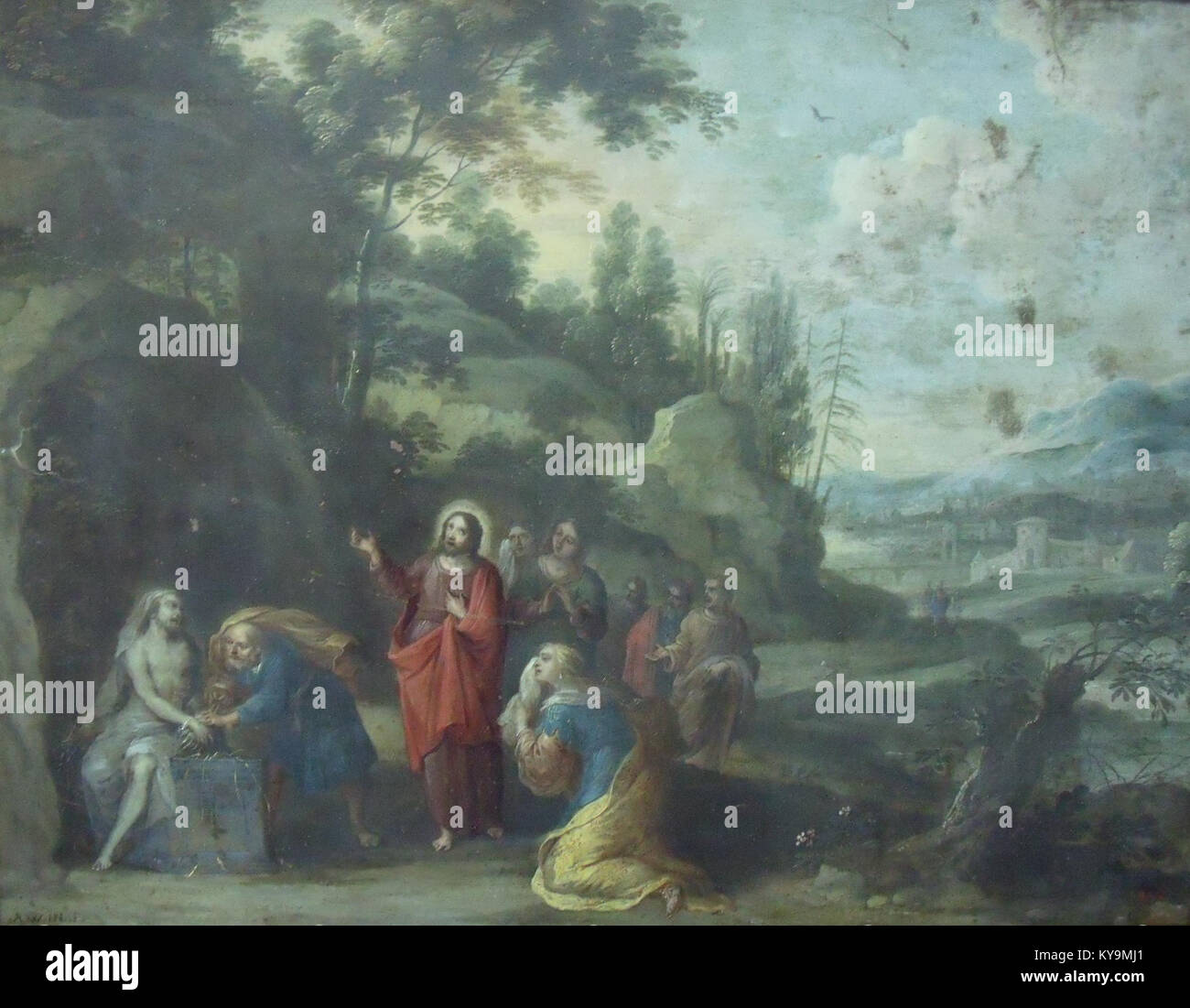 An artwork depicting the Resurrection of Lazarus, a biblical scene ...