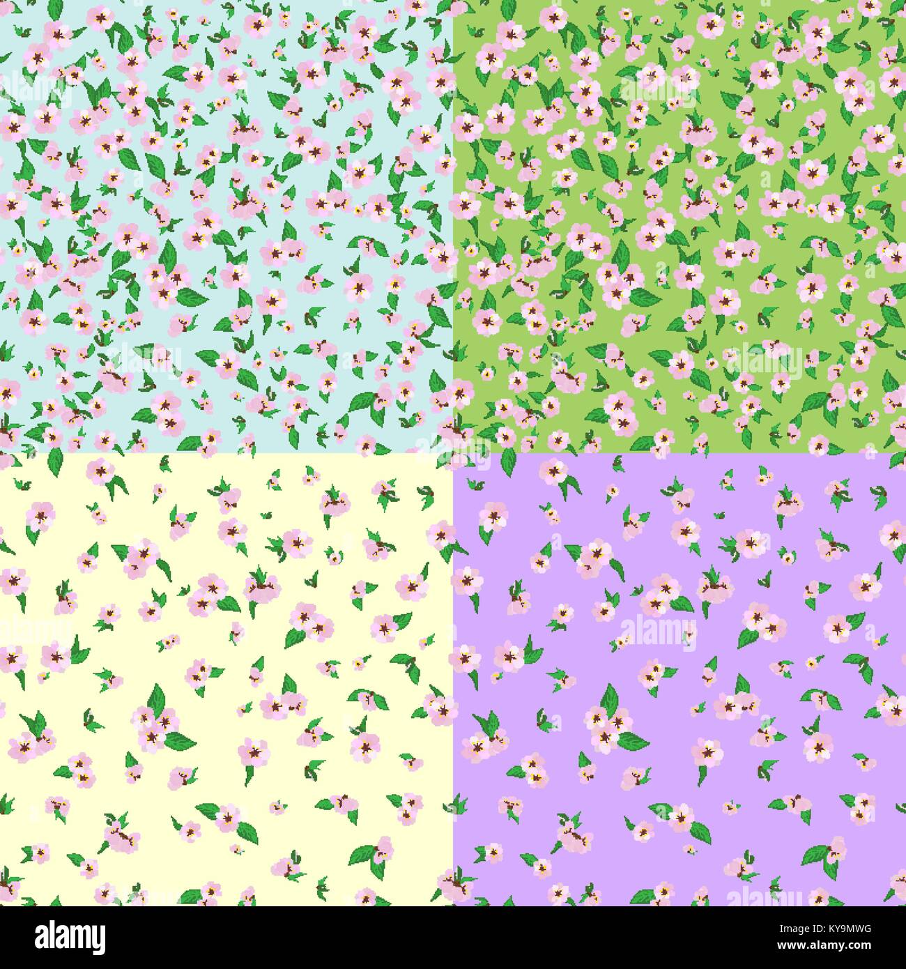 seamless pattern of spring flowers in 4 colors Stock Vector Image & Art ...