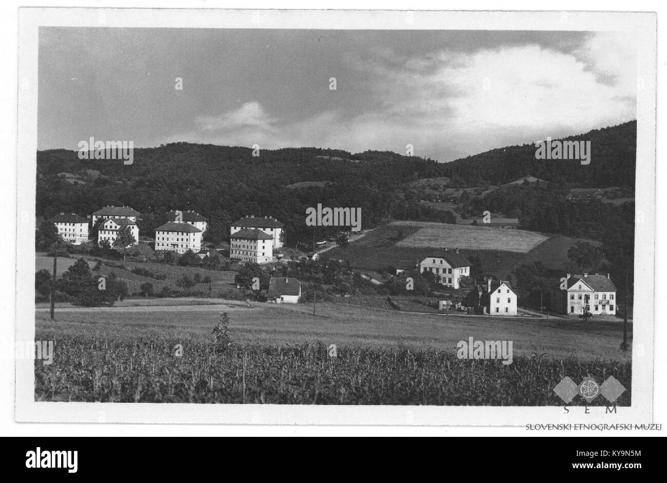 A historical postcard of Senovo, located in the municipality of Krško ...