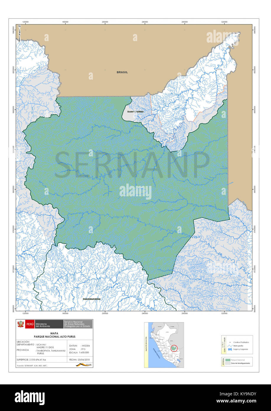 SERNANP Map of Alto Purús National Park Stock Photo - Alamy