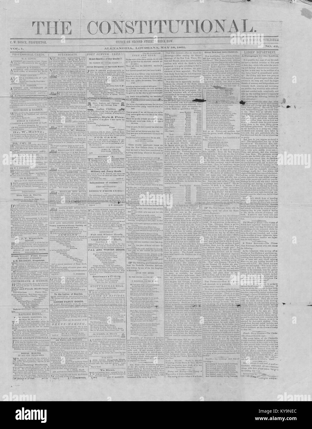 Newspaper issue ofThe Constitutional,May 18, 1861 Stock Photo - Alamy