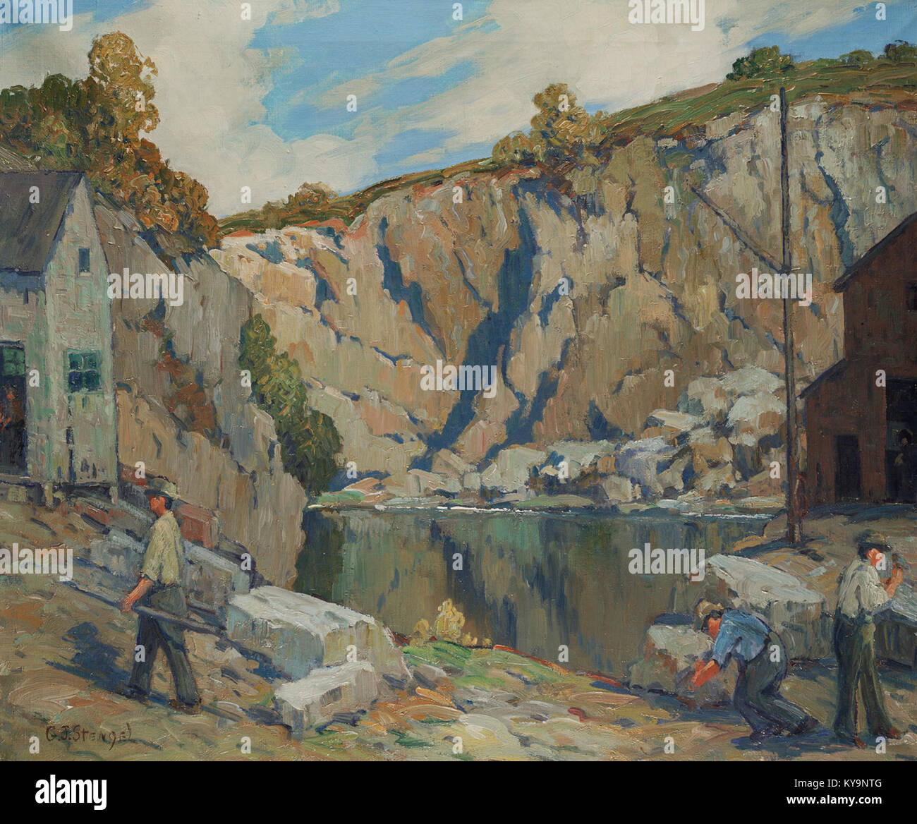 This artwork, 'The Quarry' by George J. Stengel, depicts the quarry ...