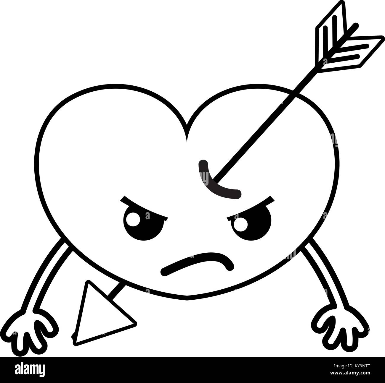 line angry heart with arrow kawaii and arms Stock Vector Image & Art ...