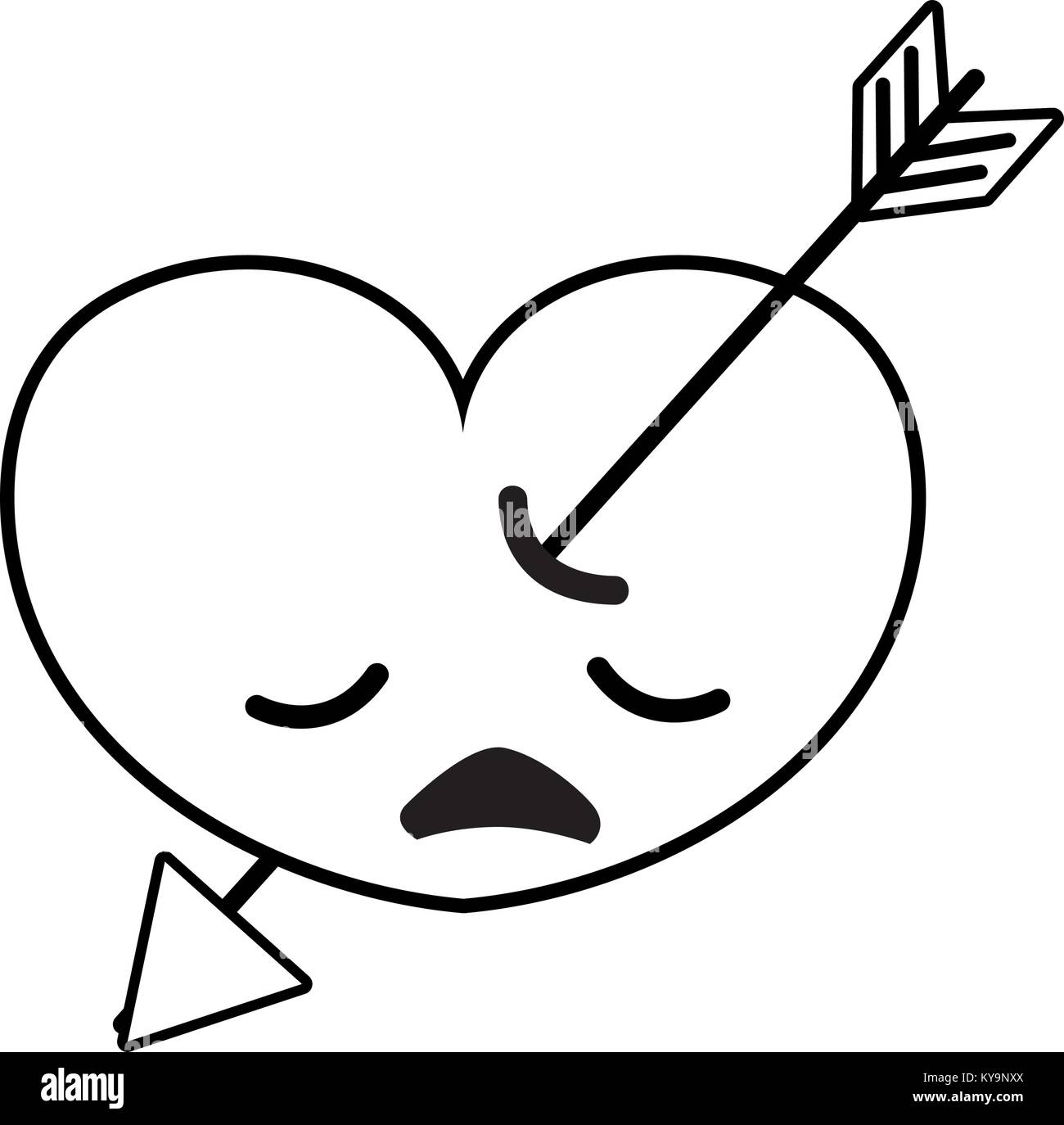 line sad heart with arrow kawaii character Stock Vector Image & Art - Alamy