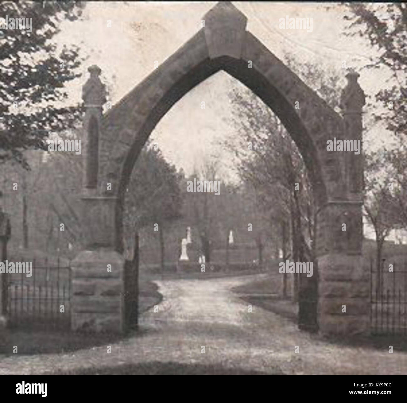 The entrance arch of Mount Albion Cemetery, built in 1908, showcases ...