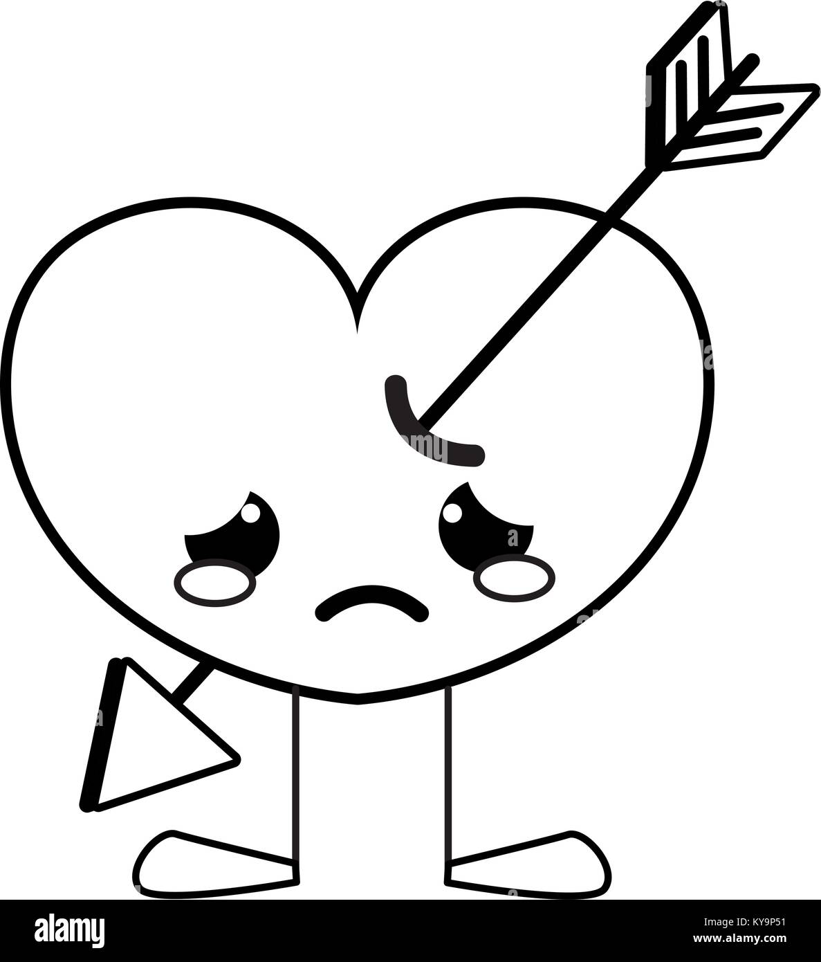line crying heart with arrow kawaii and legs Stock Vector Image & Art ...
