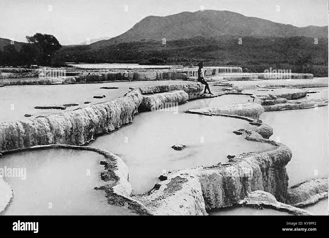 A photograph showing the hot water basins on the White Terrace ...