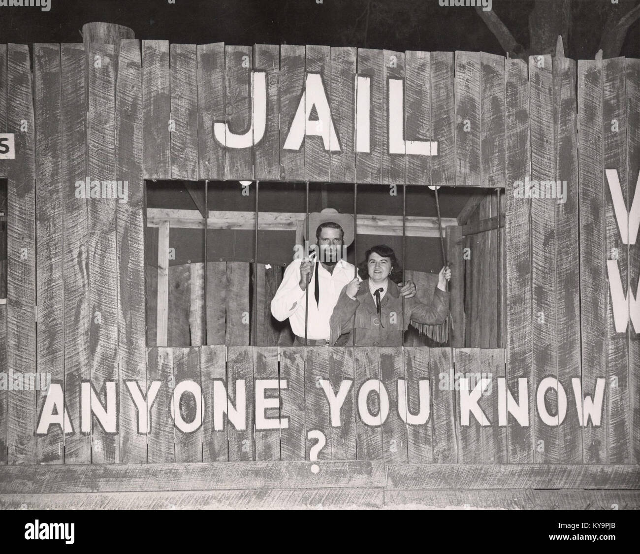 This photograph shows students participating in a mock 'jail cell ...
