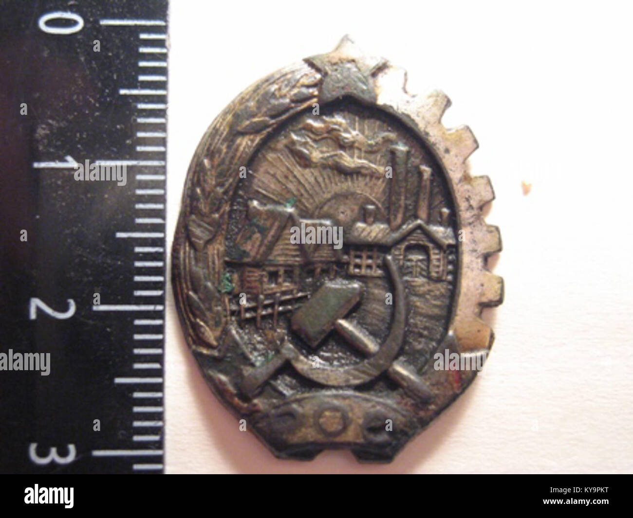 This is a Russian enamel pin ('znachok') featuring the ROS emblem, a ...