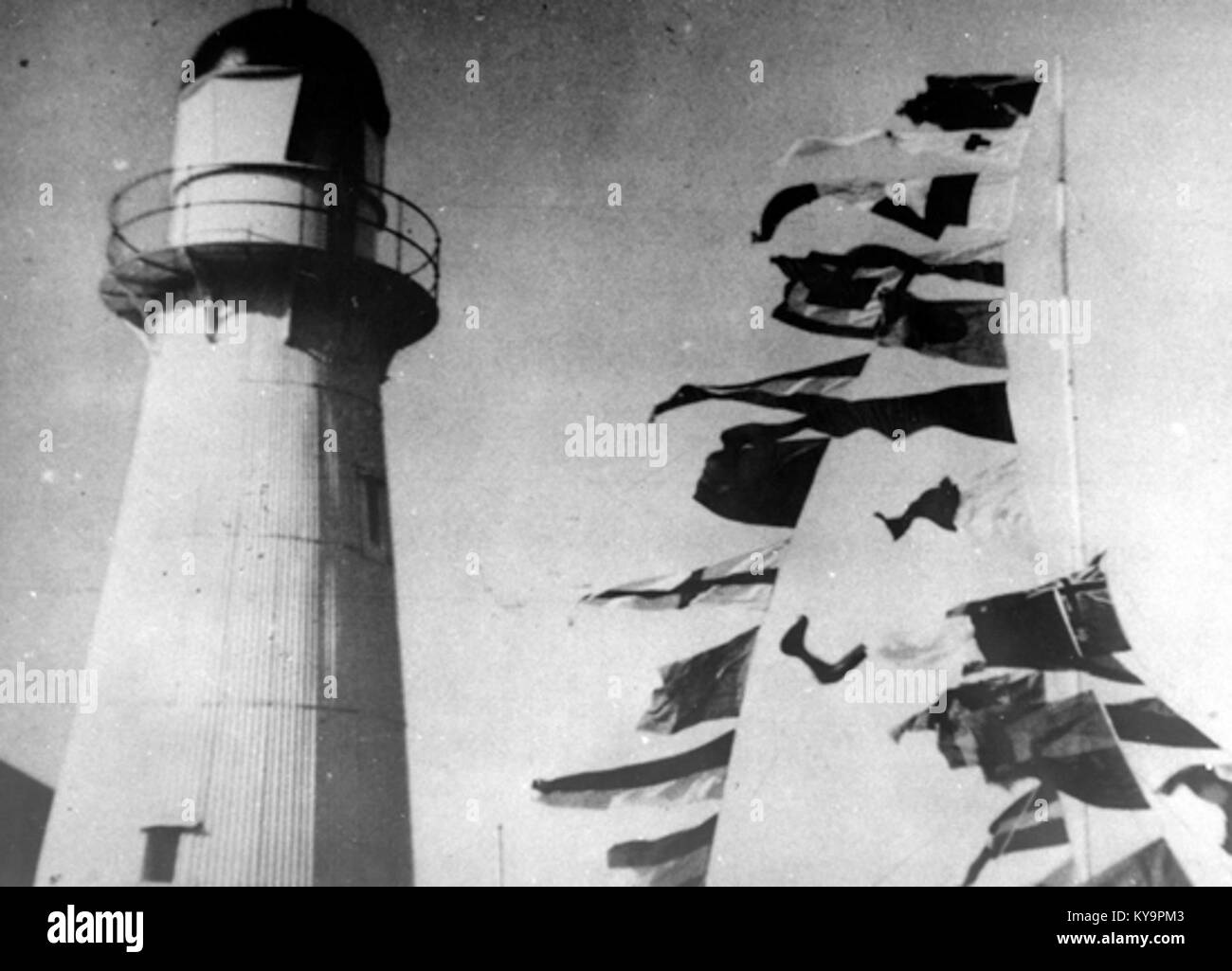 This photograph shows celebrations at Caloundra Lighthouse in 1945 ...
