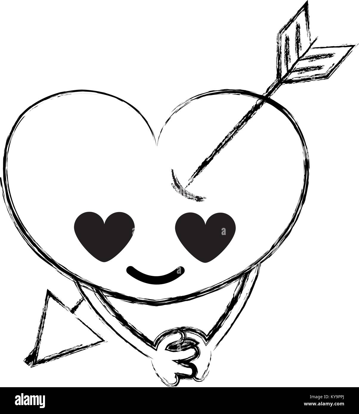 figure heart with arrow in love kawaii and arms Stock Vector Image ...