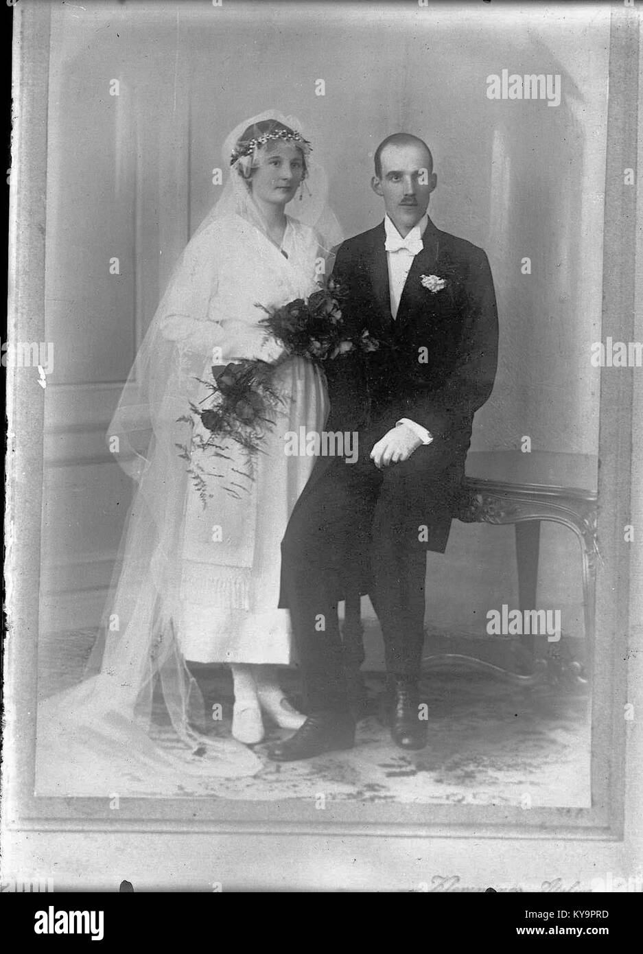 This portrait depicts a bride and groom from Lima, Dalarna, Sweden ...