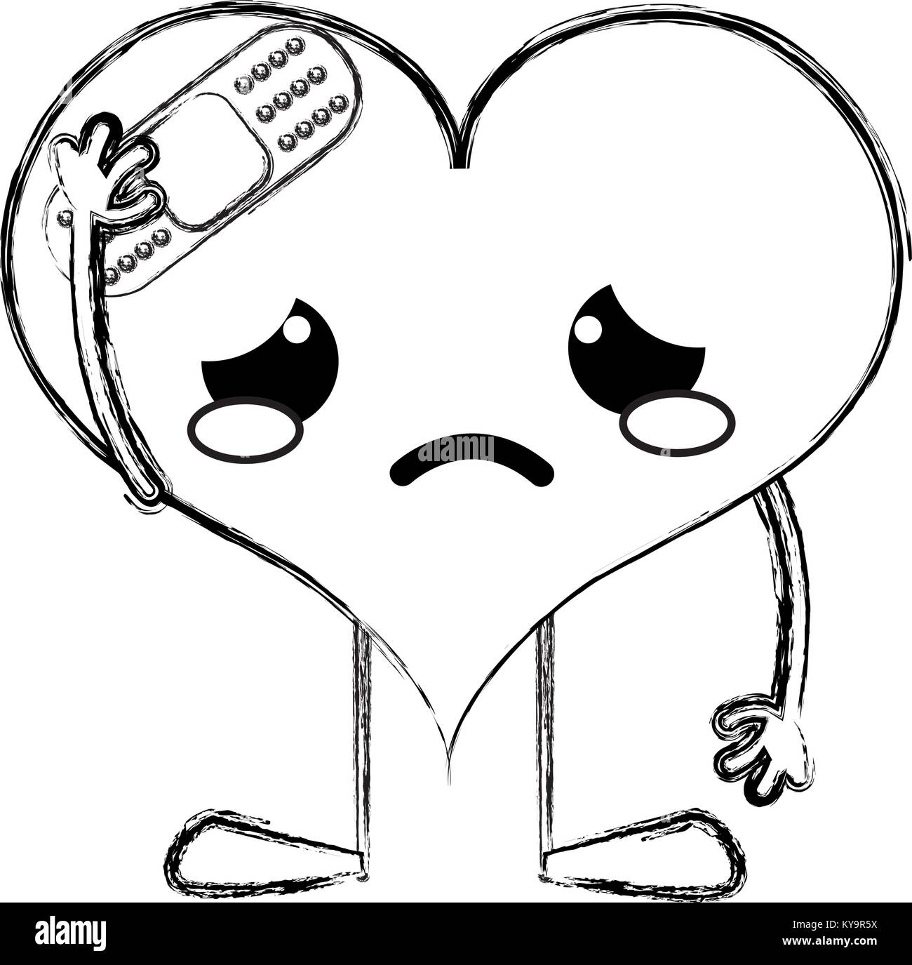 figure crying heart with aid band kawaii character Stock Vector Image ...