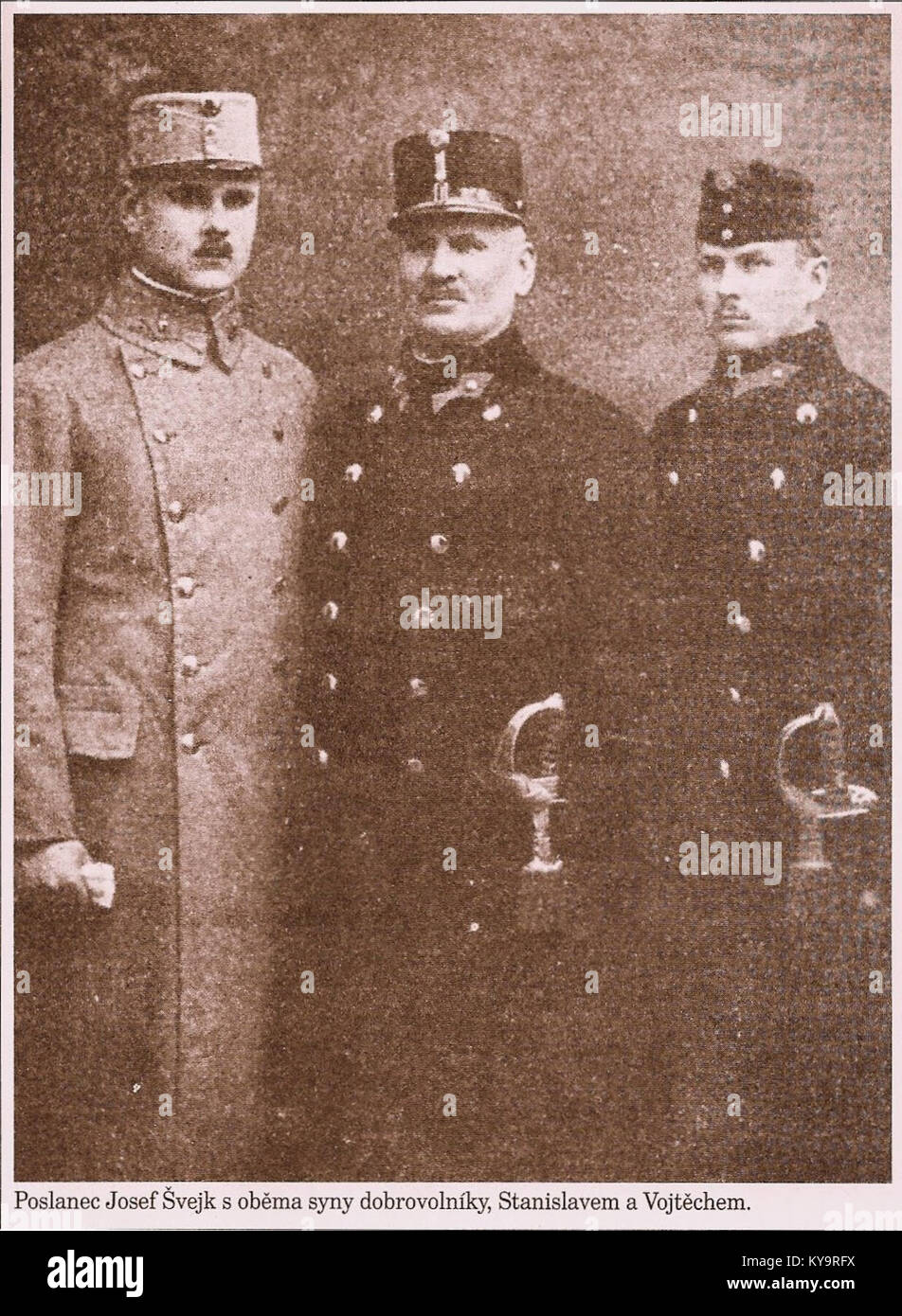A scene depicting the character Josef Švejk with his sons Stanislav and ...