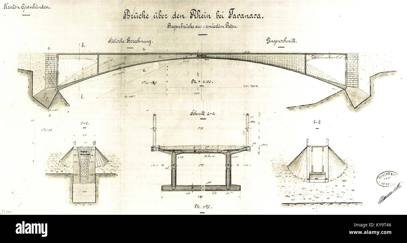 This construction plan details the design for the Rhein Bridge in ...