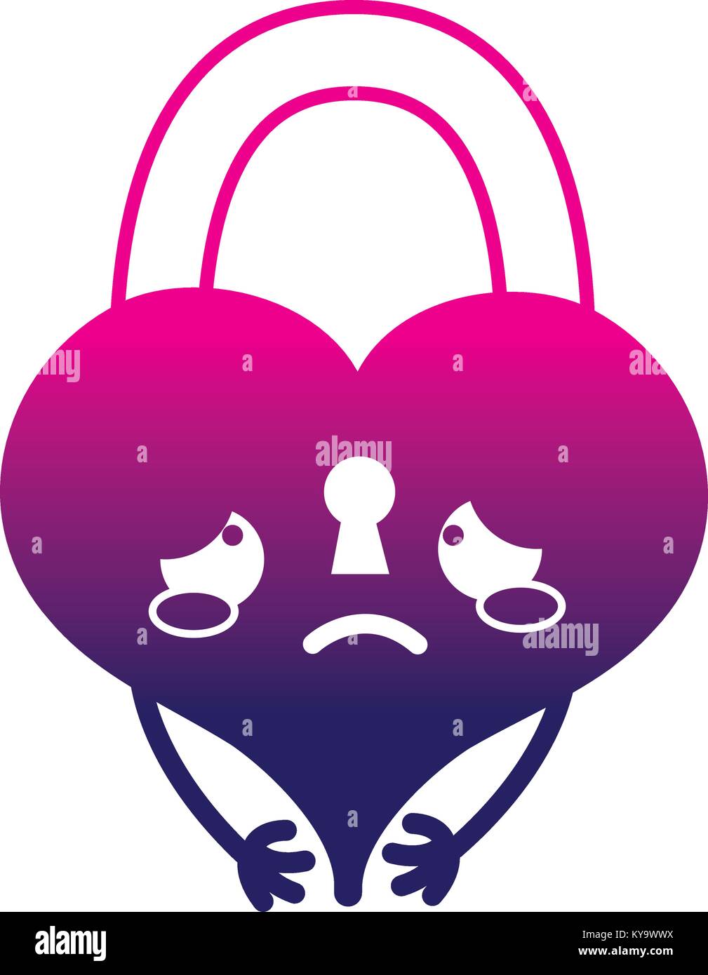 silhouette crying heart padlock kawaii personage Stock Vector Image ...