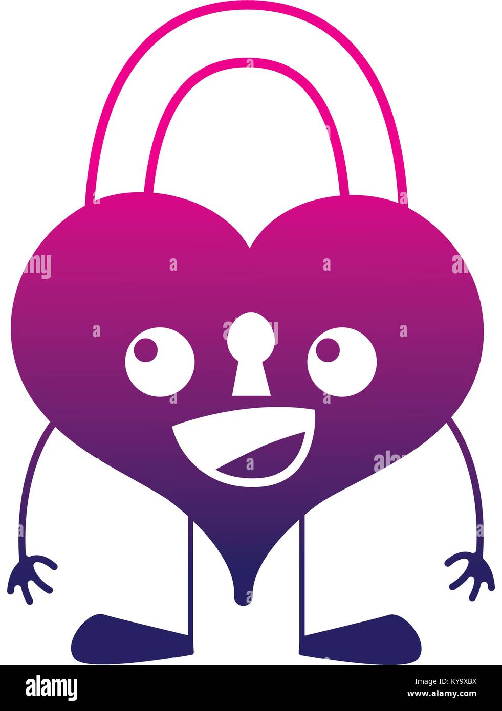 silhouette happy heart padlock kawaii with arms and legs Stock Vector ...