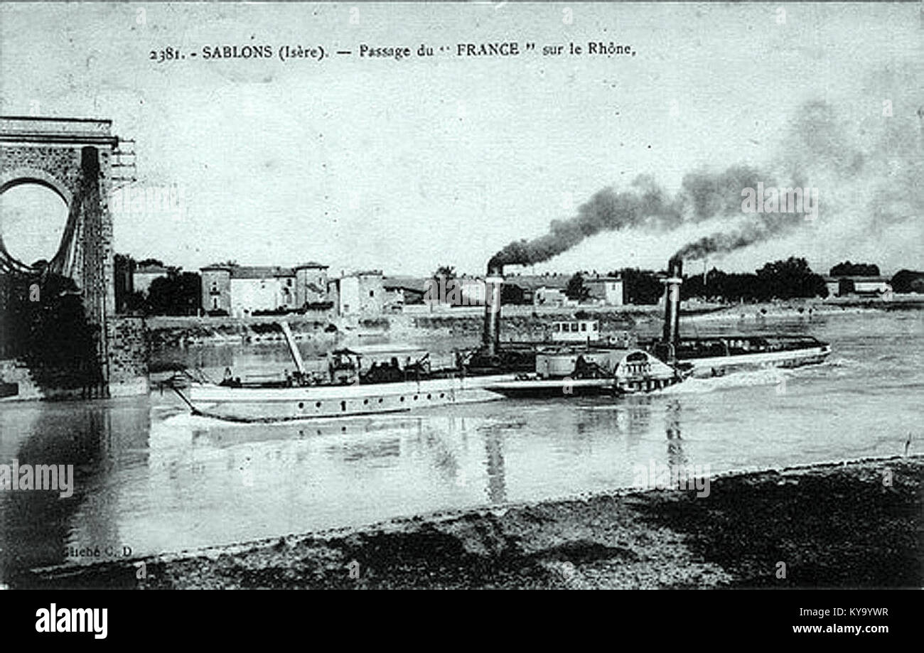 Photograph of the French boat 'Le France' navigating the Rhône River ...