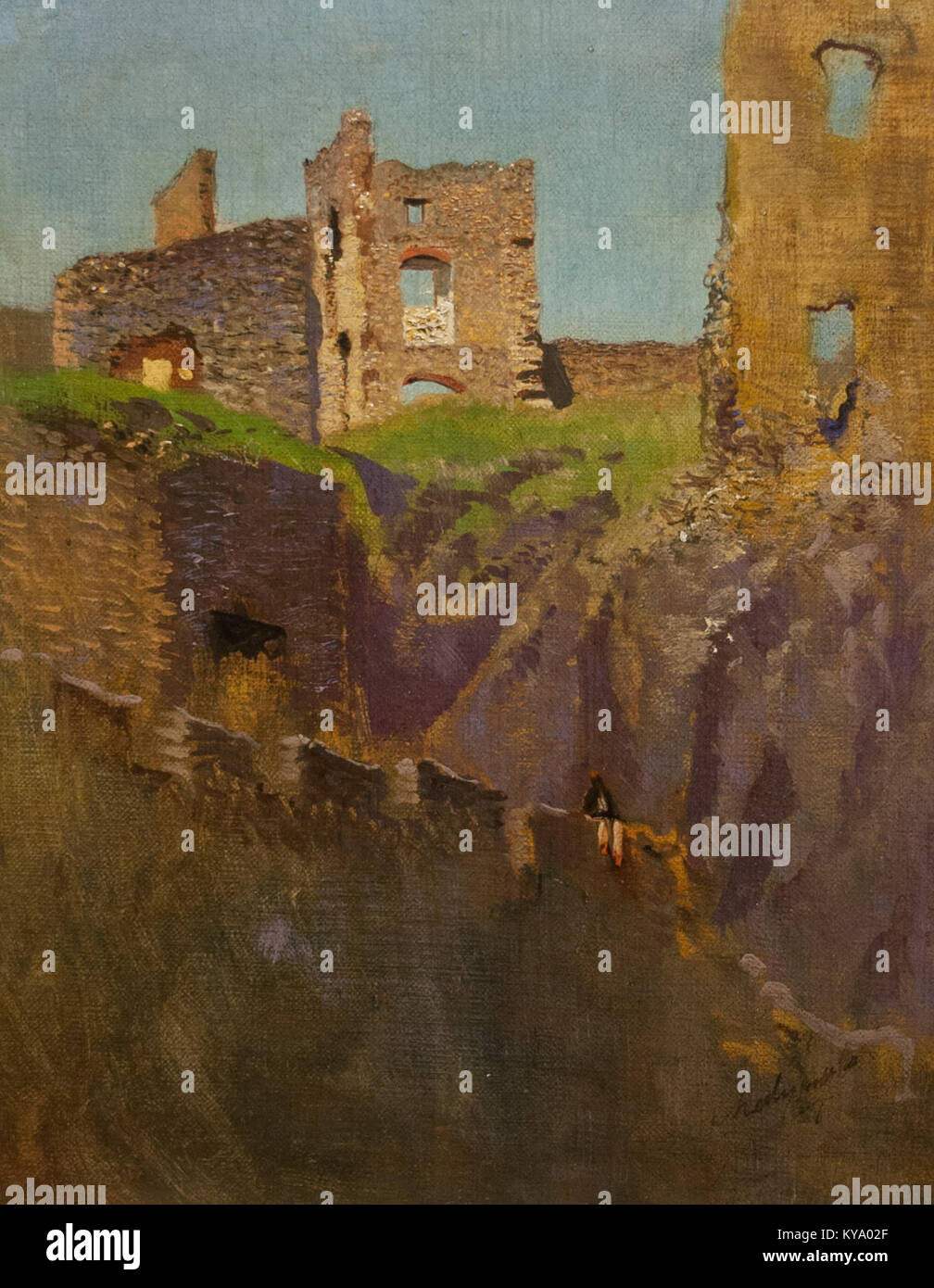 This painting, titled 'Ruins of Beck' by László Mednyánszky, depicts ...