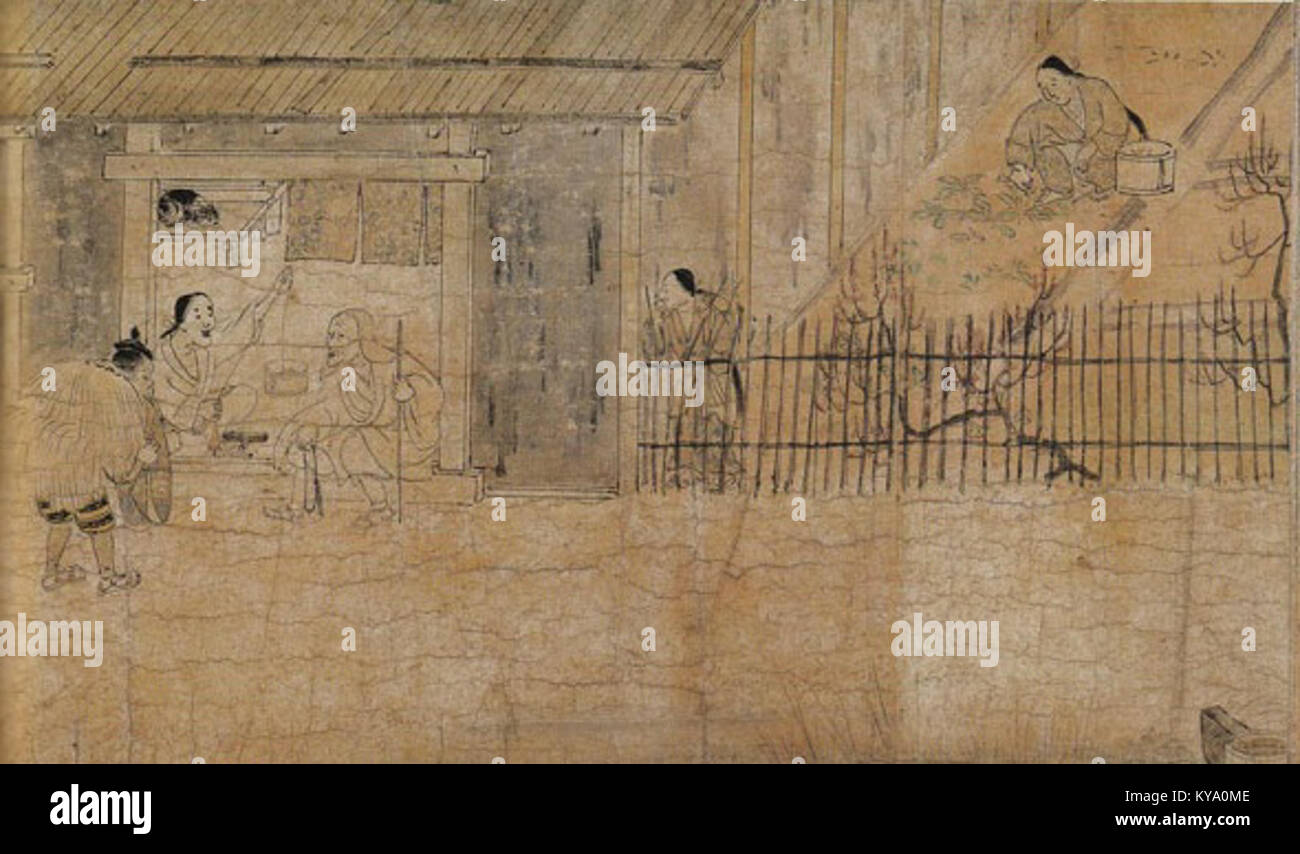 A section of the Shigisan Engi Emaki handscroll depicting scenes of ...
