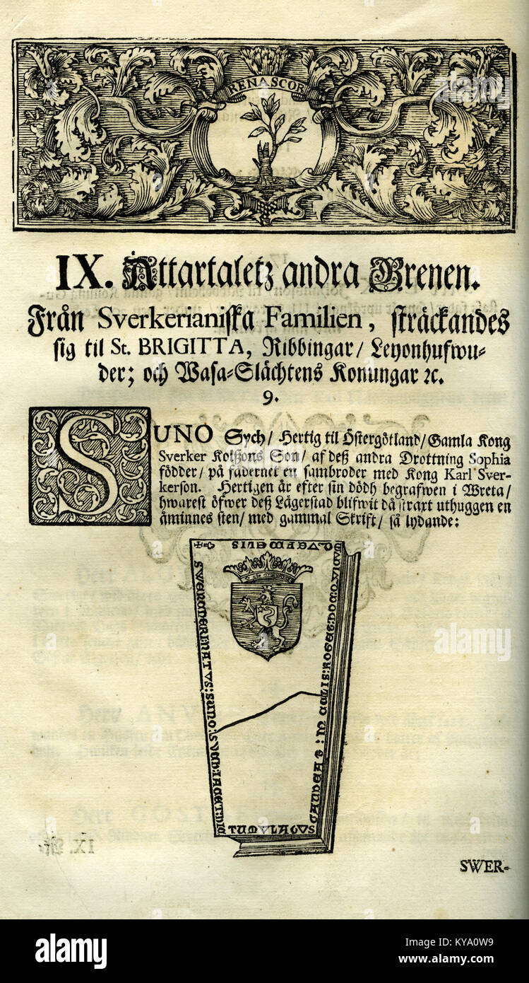 This 1725 genealogical record by Peringskiöld documents the lineage of ...