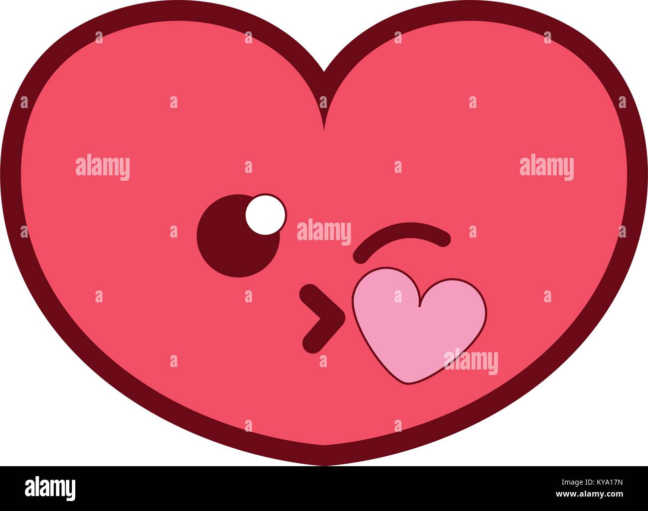 line color cute heart with kiss kawaii cartoon Stock Vector Image & Art ...