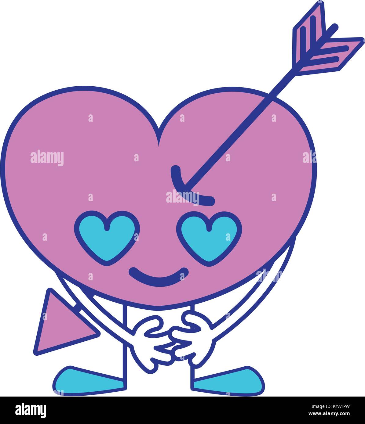 full color heart with arrow in love kawaii with arms and legs Stock ...