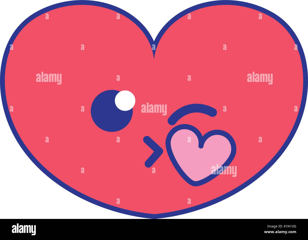 full color cute heart with kiss kawaii cartoon Stock Vector Image & Art ...
