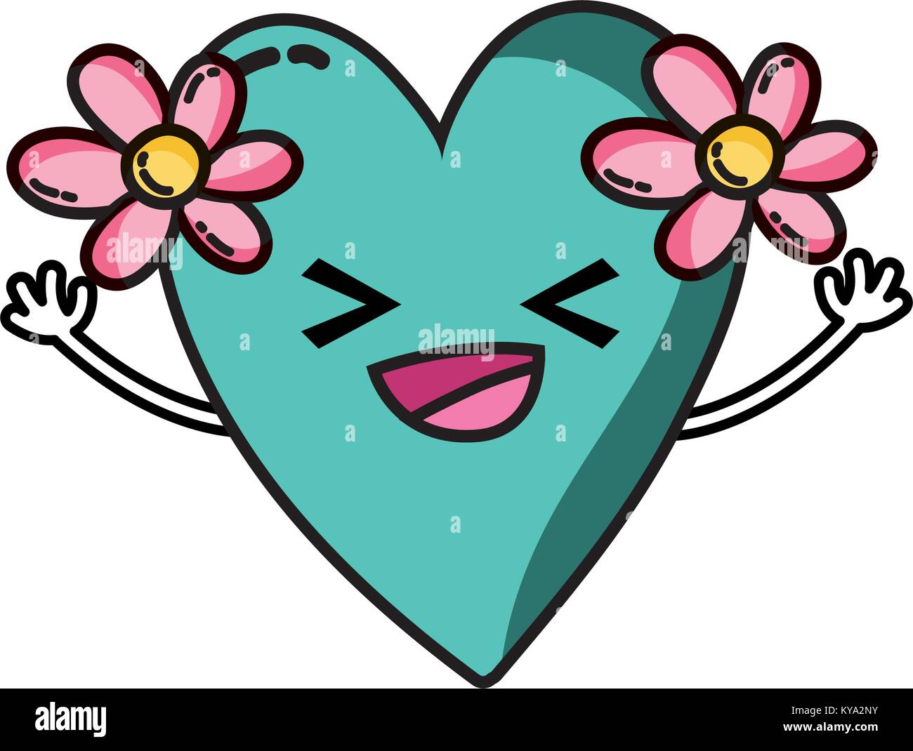 happy heart with flowers kawaii cartoon Stock Vector Image & Art - Alamy