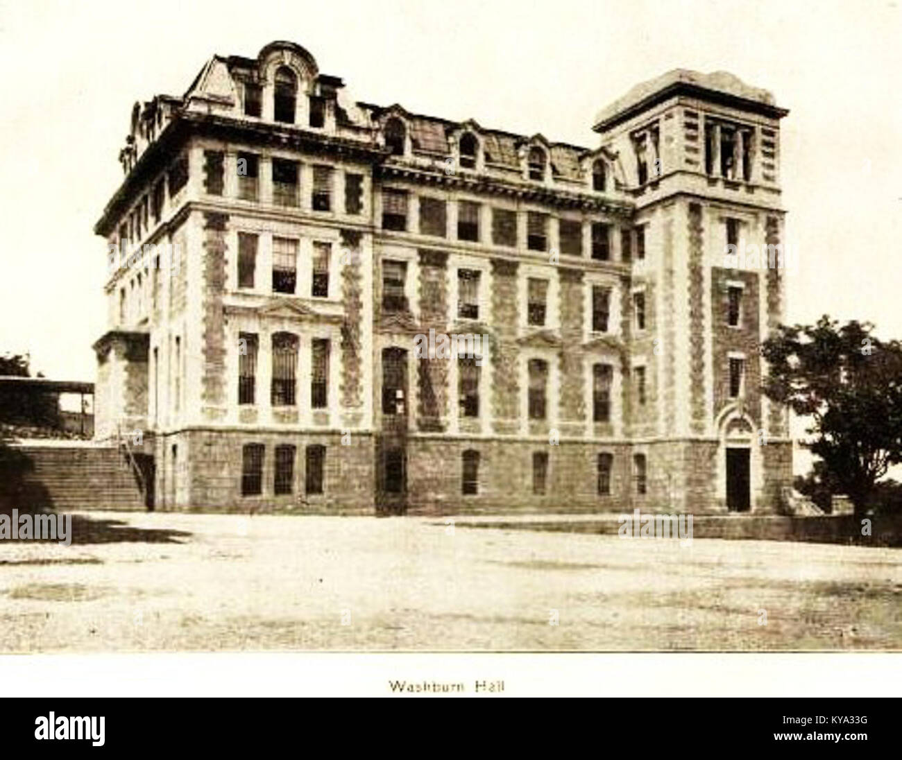 The image shows Washburn Hall, an old building at Bogazici University ...