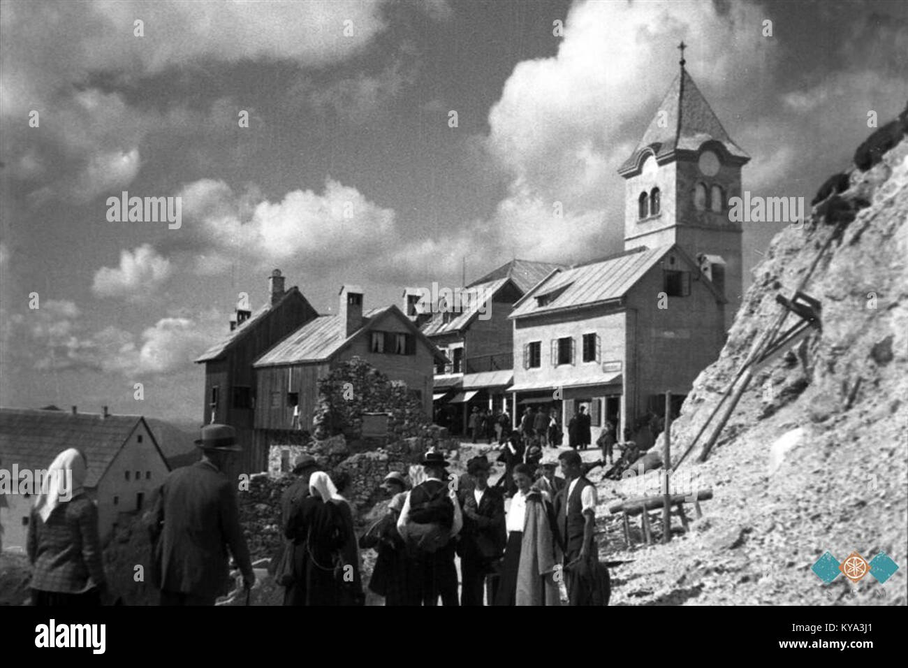This 1933 photograph shows pilgrims traveling to Svete Višarje, a holy ...