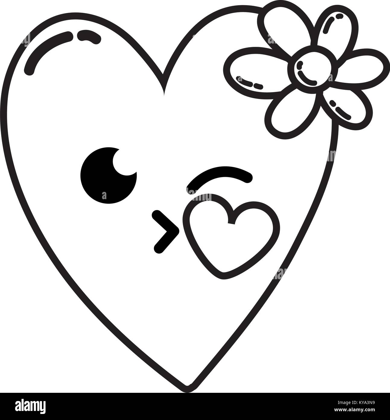 line kiss heart with flowers kawaii cartoon Stock Vector Image & Art ...