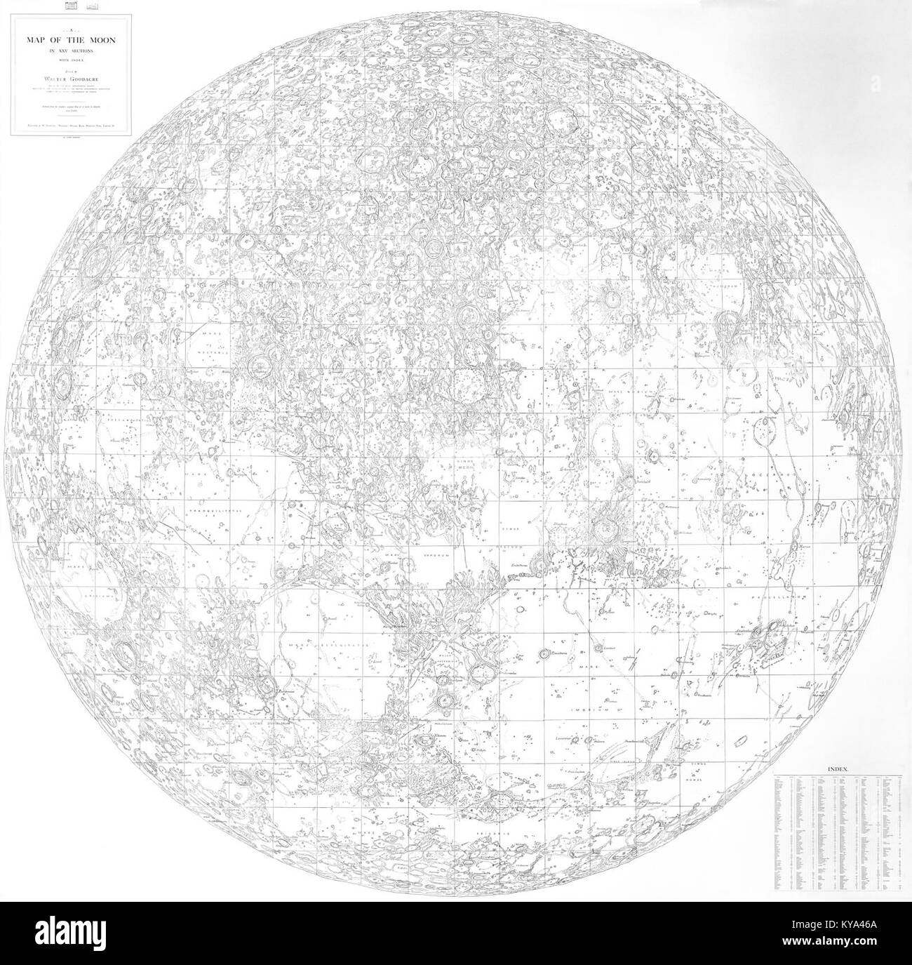 1910 lunar map by Walter Goodacre showing detailed lunar surface ...